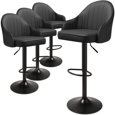 Orren Ellis Audre Swivel Adjustable Height Bar Stool Set of 4 Upholstery Black Bar Stools